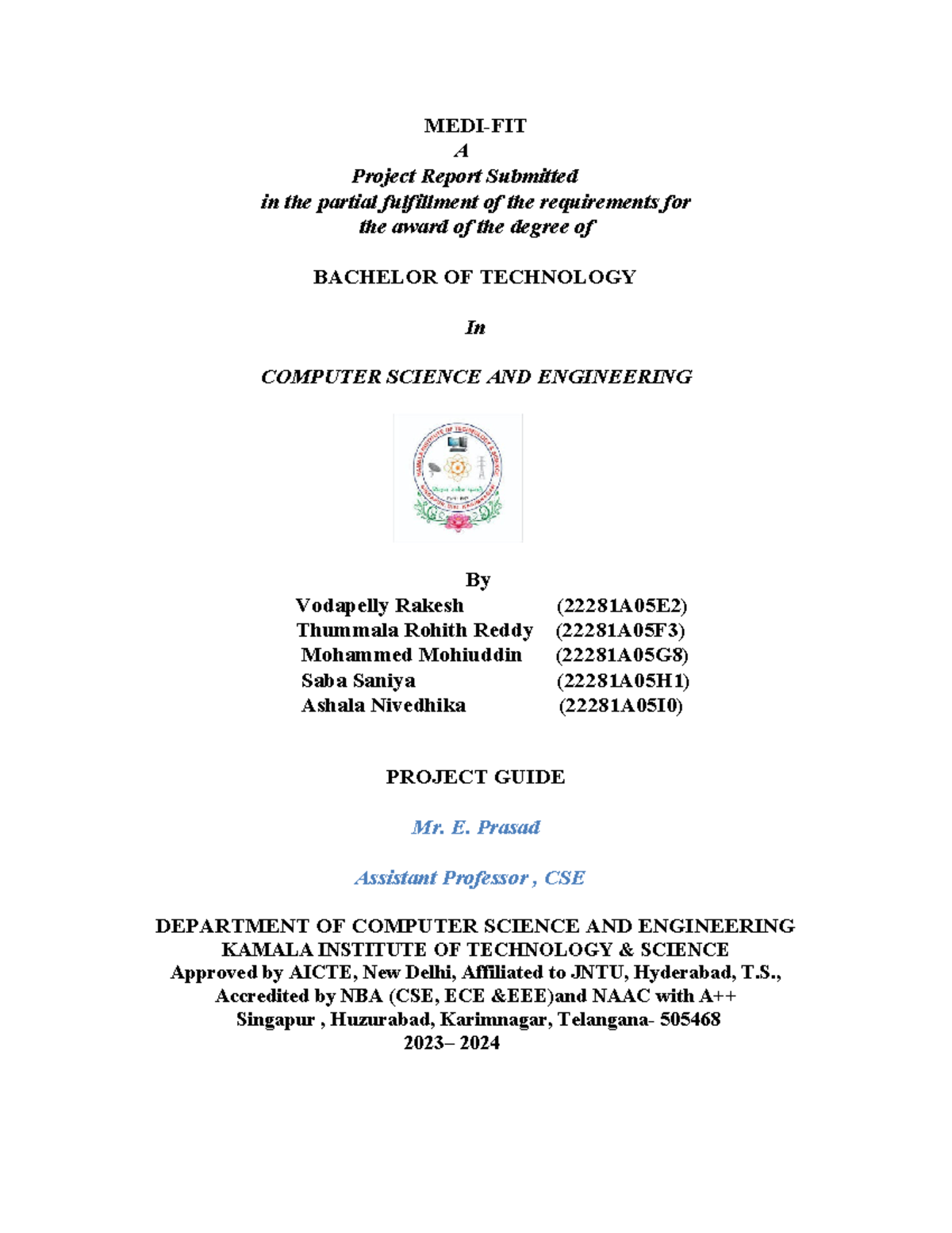 Medifit doc cument - MEDI-FIT A Project Report Submitted in the partial ...