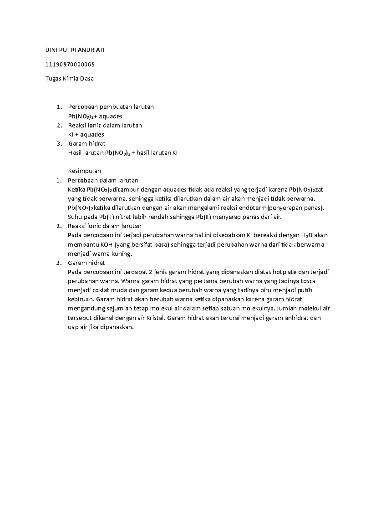 Tugas Stokiometri - DINI PUTRI ANDRIATI 11190970000069 Tugas Kimia Dasa ...