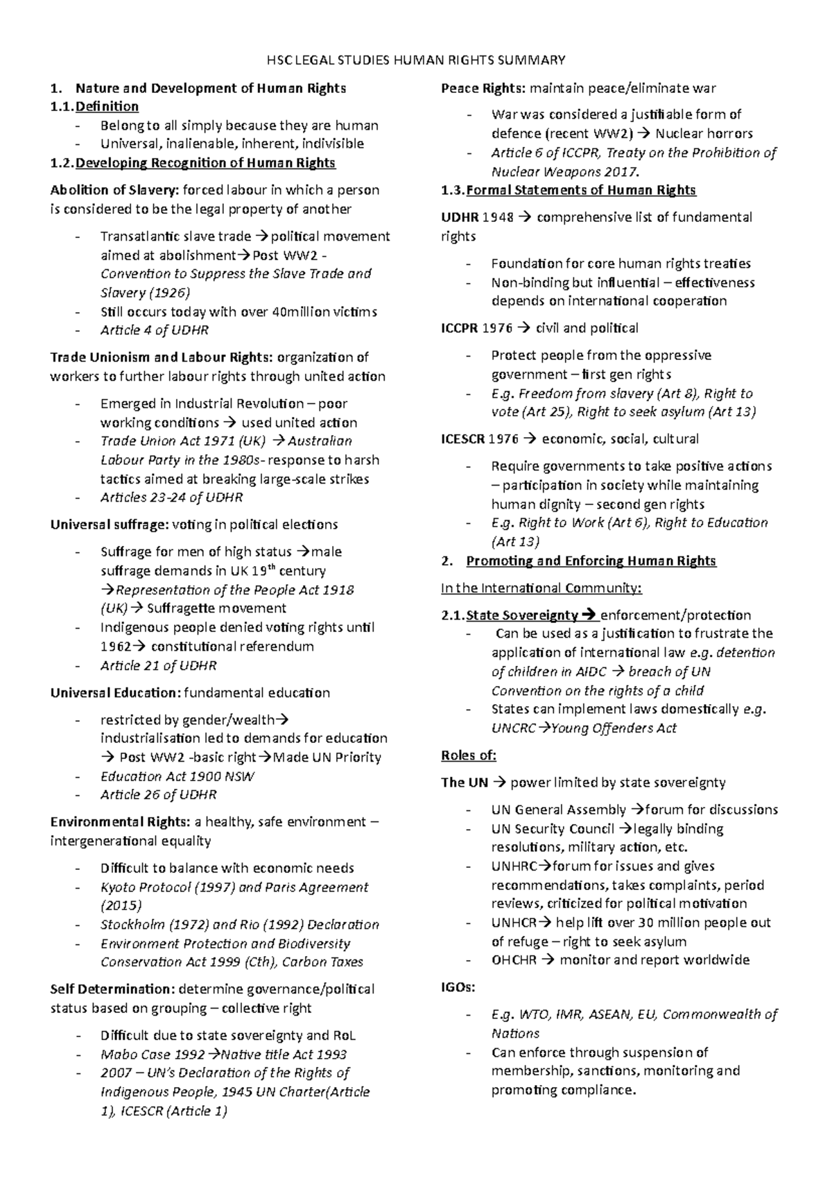 HSC Legal Studies Human Rights Summary - HSC LEGAL STUDIES HUMAN RIGHTS ...