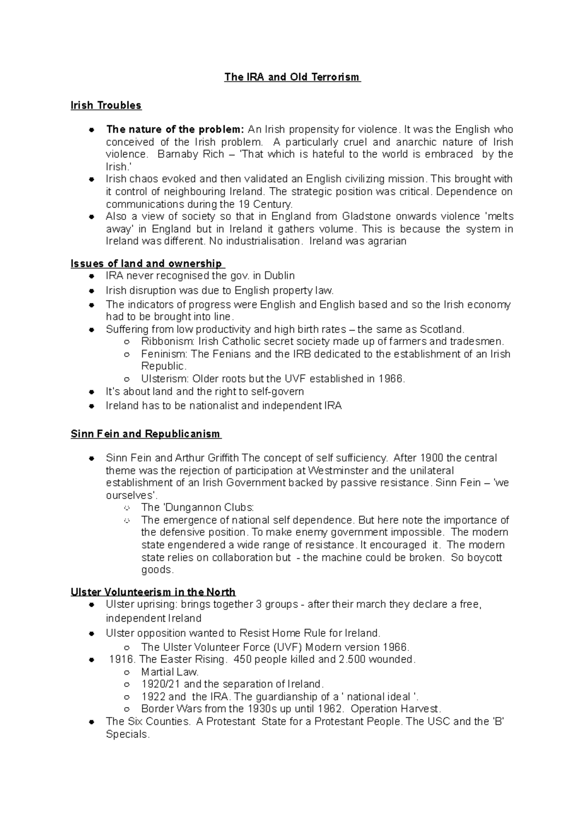 Lecture 3 - The IRA and Old Terrorism - The IRA and Old Terrorism Irish ...