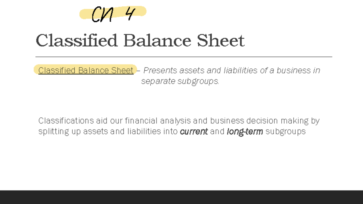 Ch4 - managerial accounting - Classified Balance Sheet Classified ...