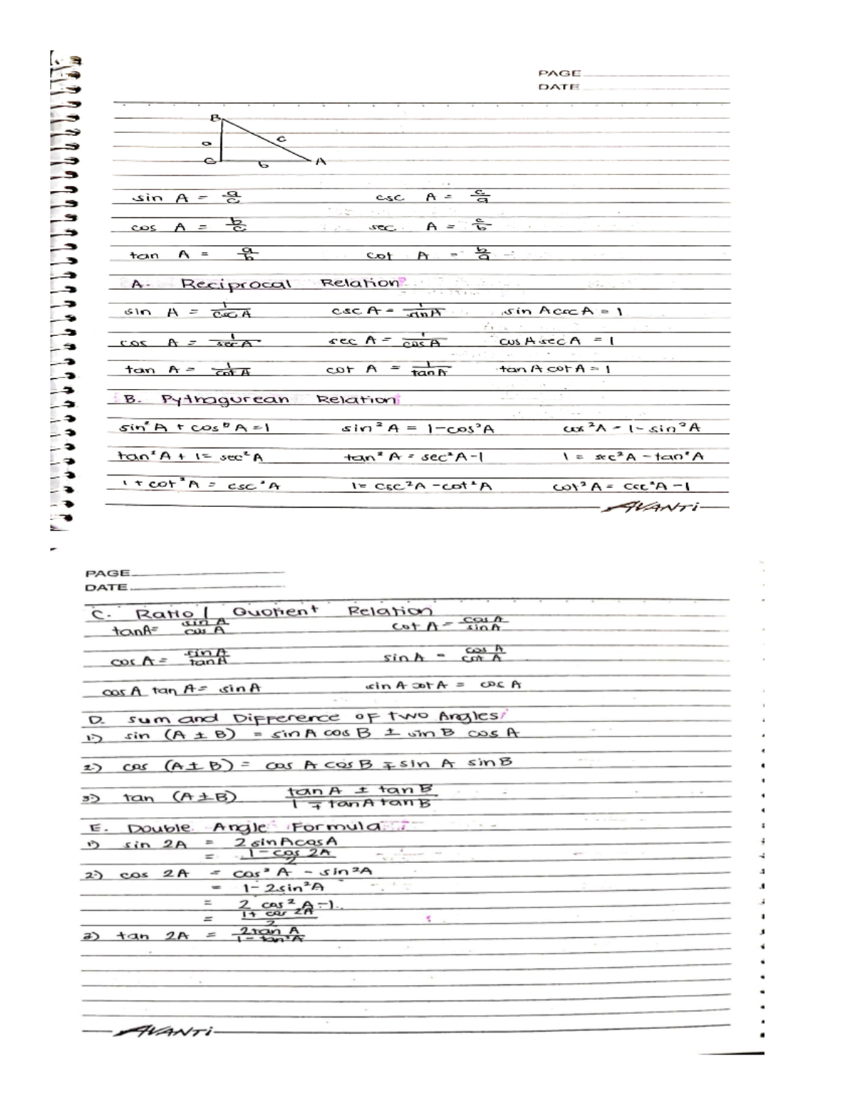 All trigo identies - Civil Engineering - Studocu