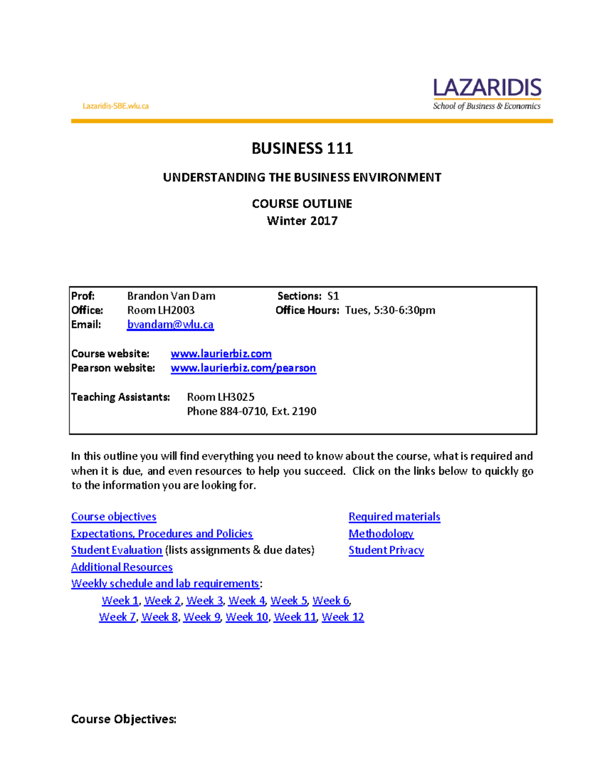 BU111 2017 Course Outline - BUSINESS UNDERSTANDING THE BUSINESS ...