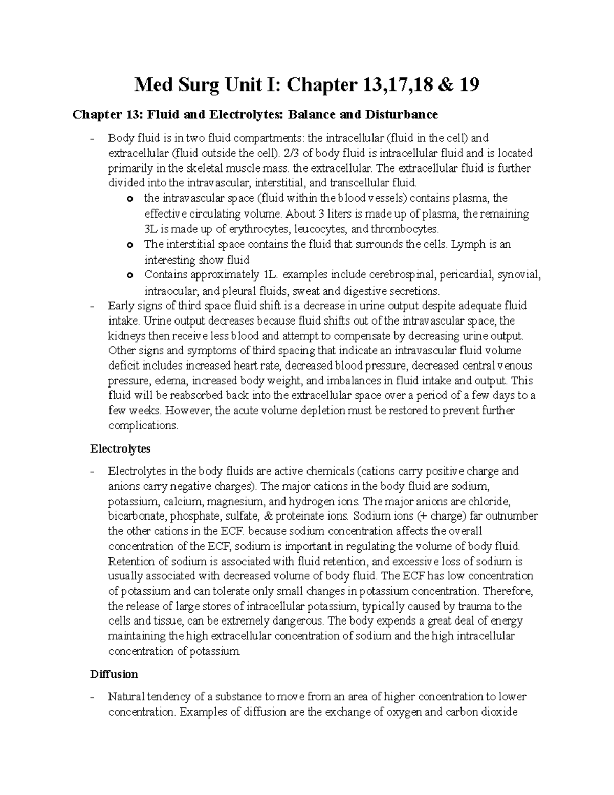 Med Surg Unit study guide - Med Surg Unit I: Chapter 13,17,18 & 19 ...