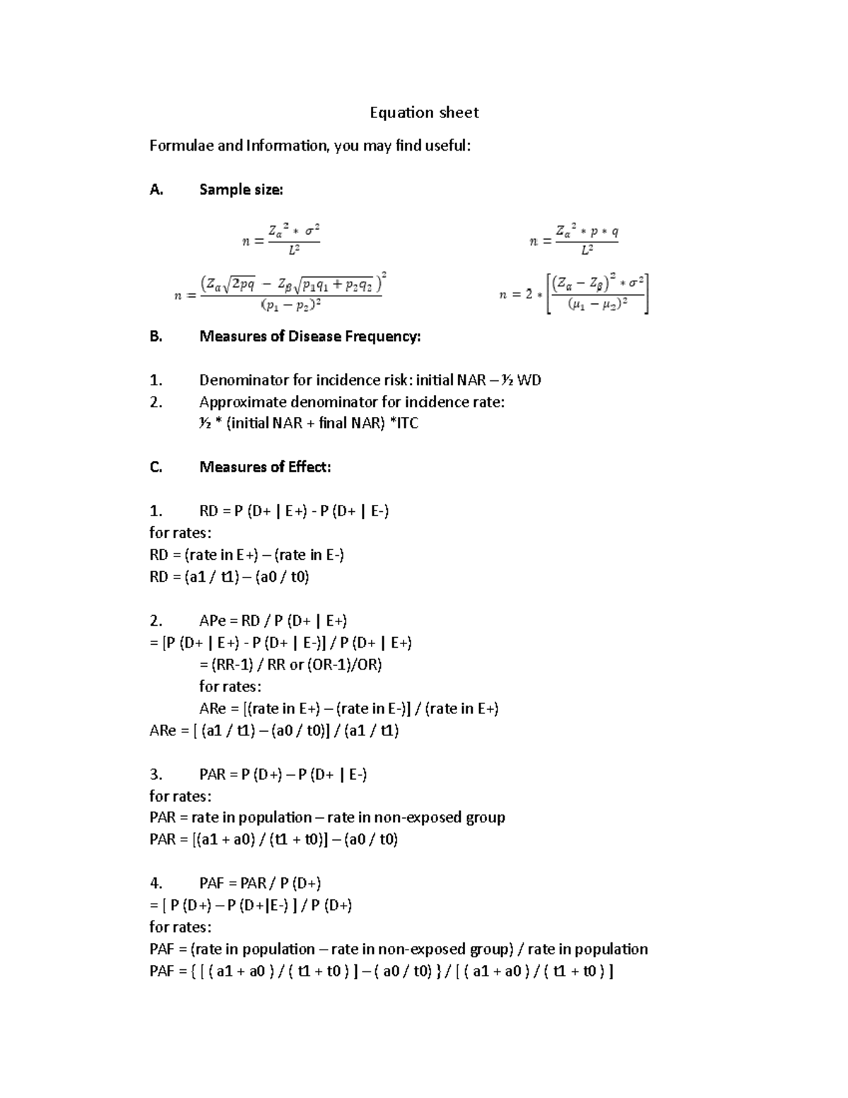 Exam Equation Sheet - Equation sheet Formulae and Information, you may ...