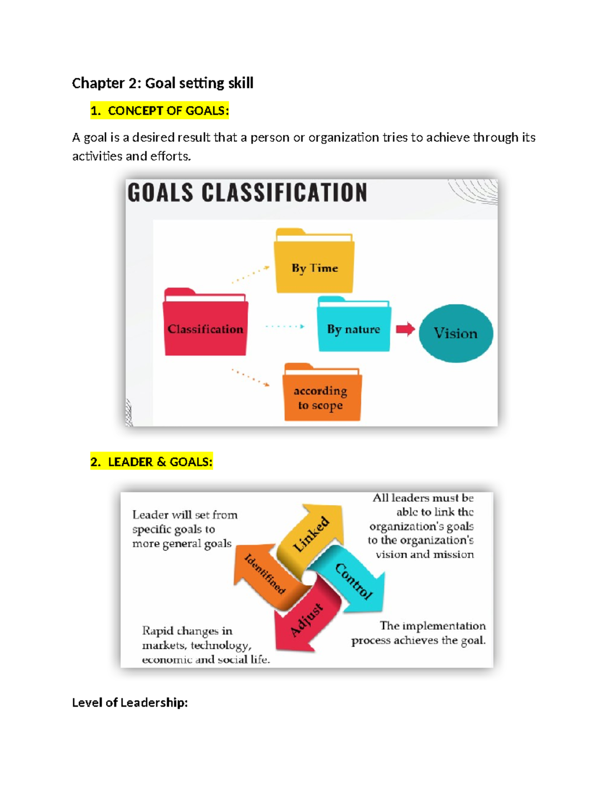 Chapter 2 - Chapter 2: Goal setting skill 1. CONCEPT OF GOALS: A goal ...