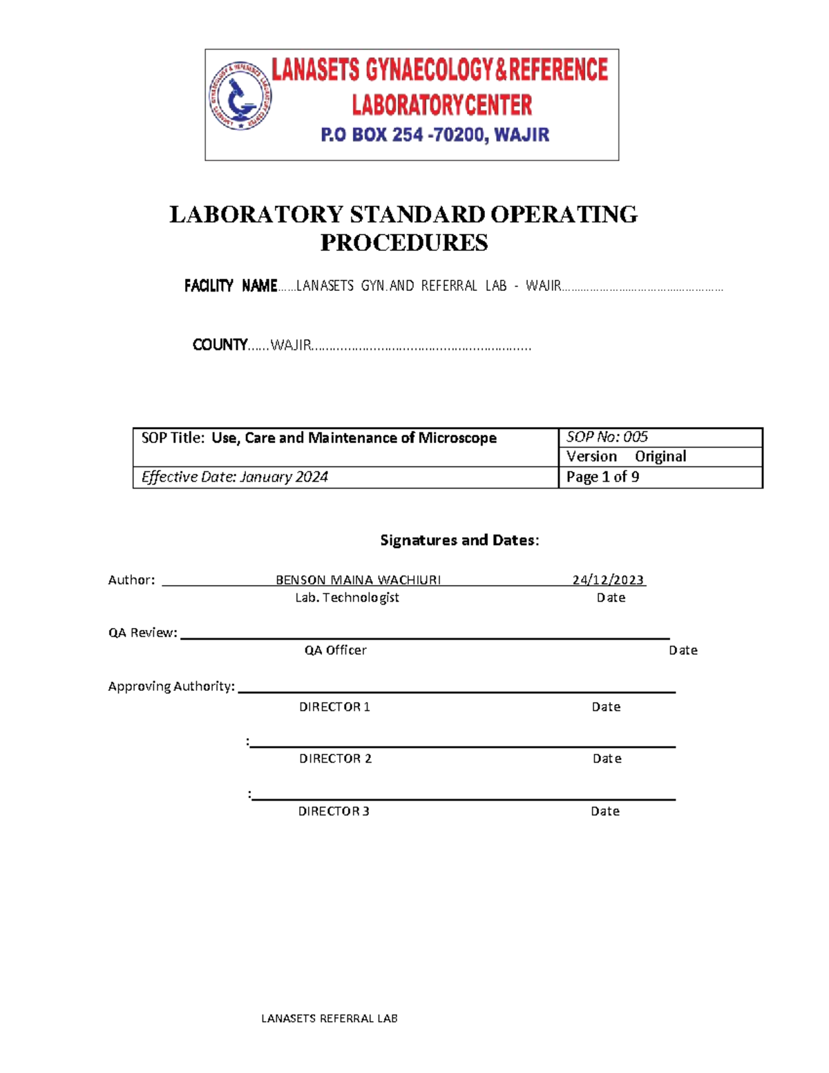 USE,CARE & Maintenance OF Microscope - LANASETS REFERRAL LAB LABORATORY ...