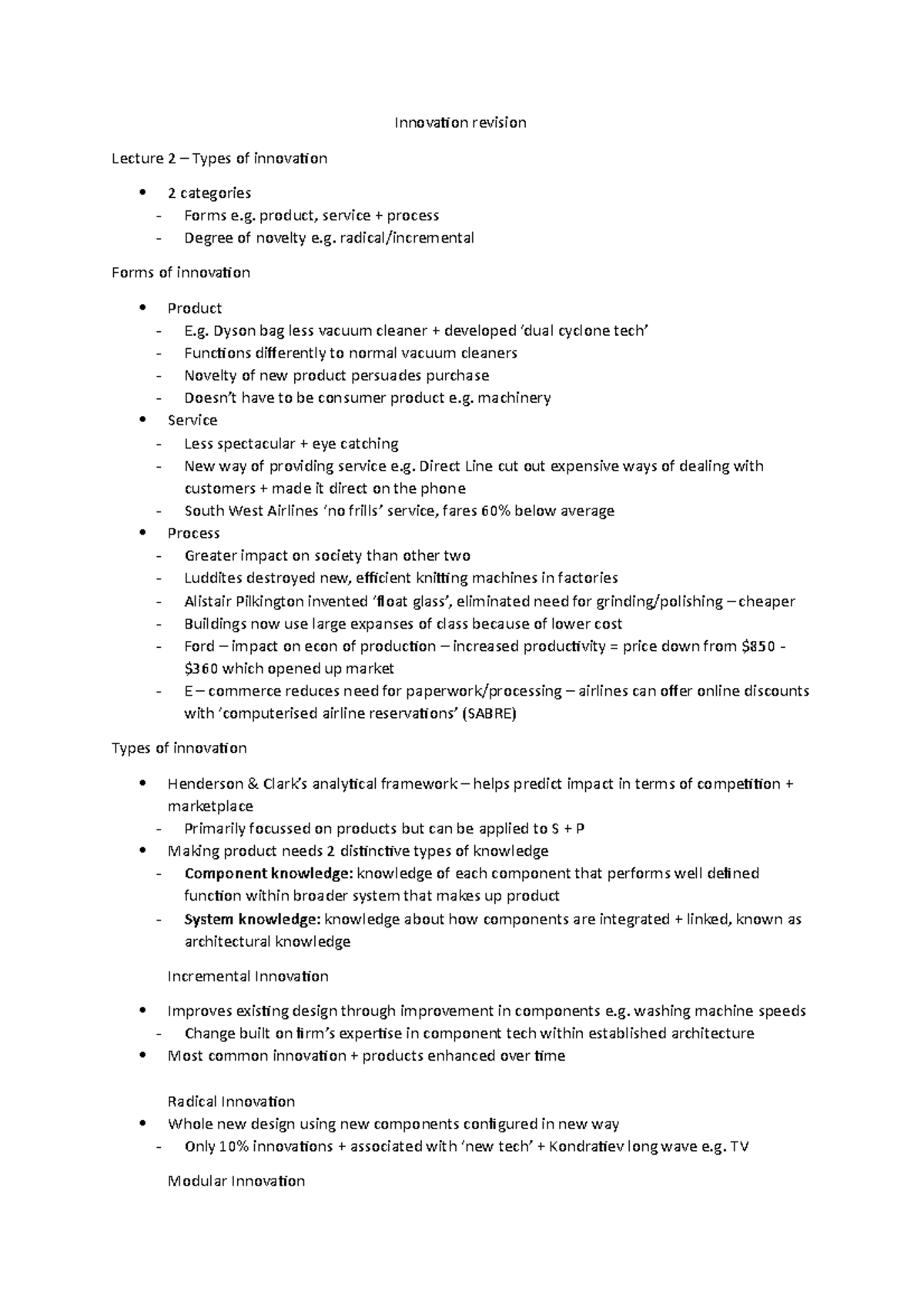 Innovation revision notes - Innovation revision Lecture 2 – Types of ...
