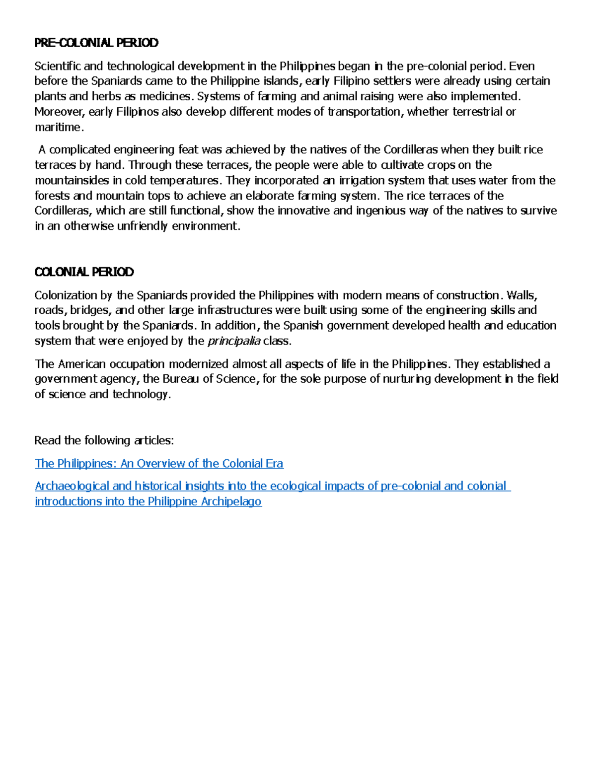 Sts mod 3 - modules STS - PRE-COLONIAL PERIOD Scientific and ...