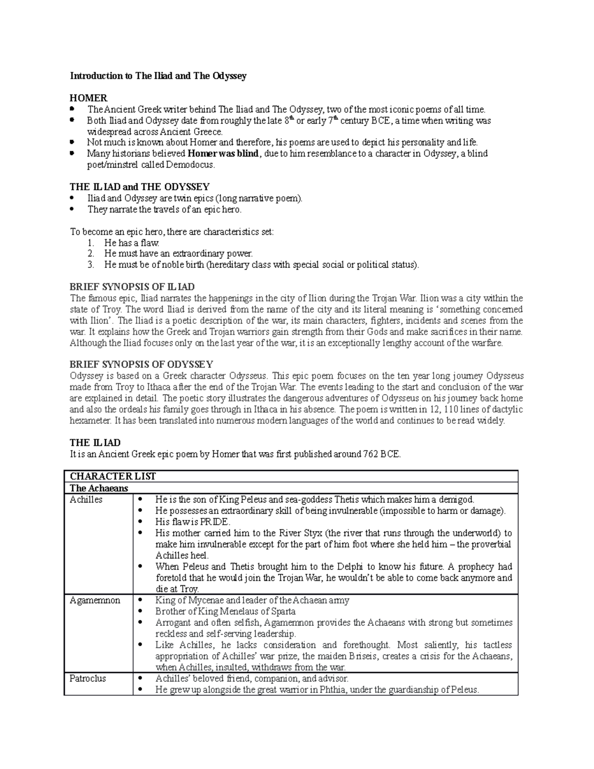 Introduction to The Iliad and The Odyssey - Introduction to The Iliad ...