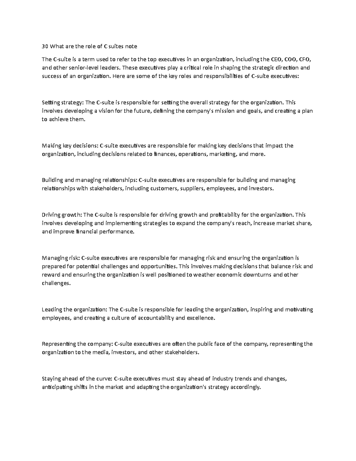 30 What are the role of C suites note - These executives play a ...