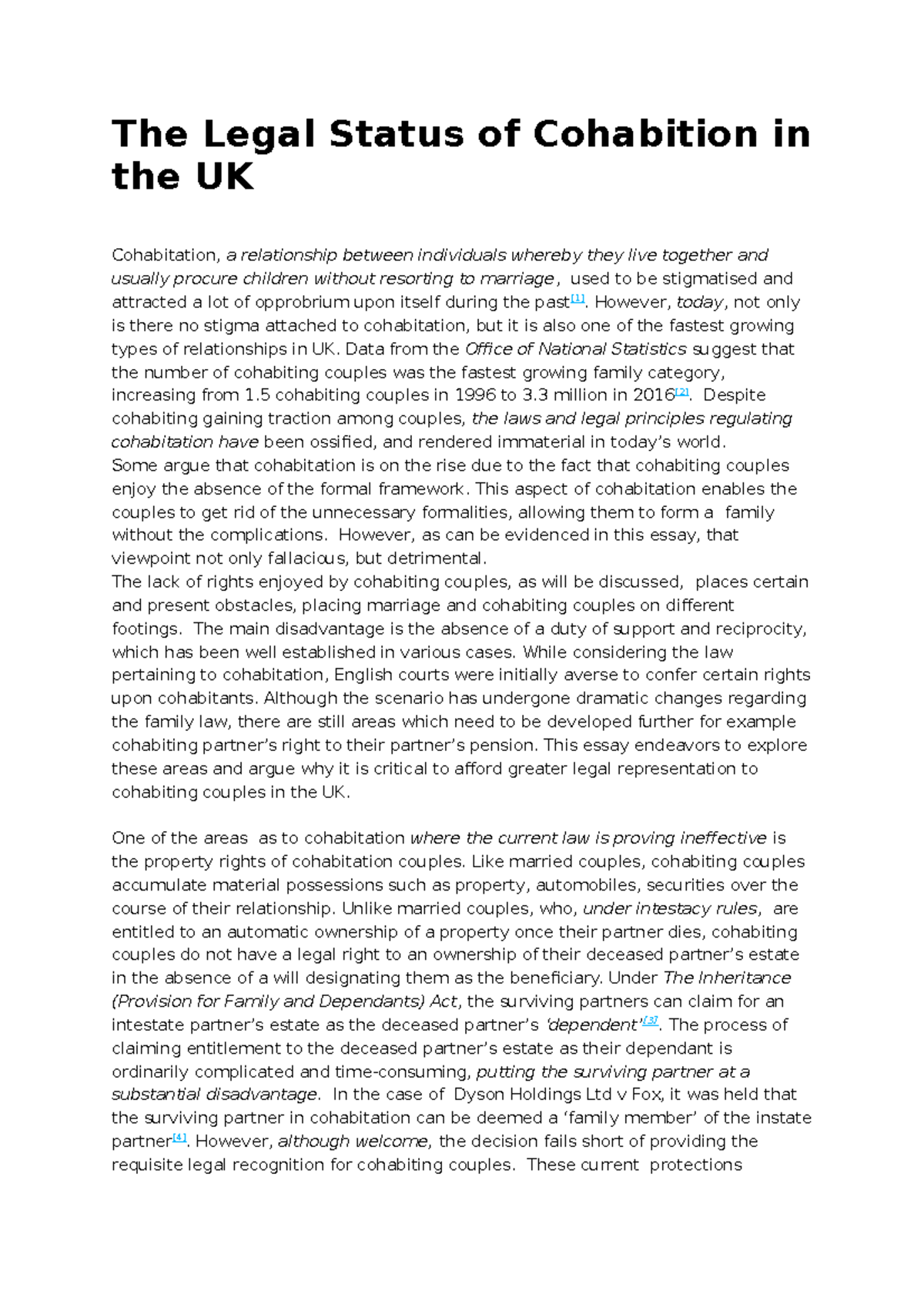 Sample essay cohabitation - The Legal Status of Cohabition in the UK ...