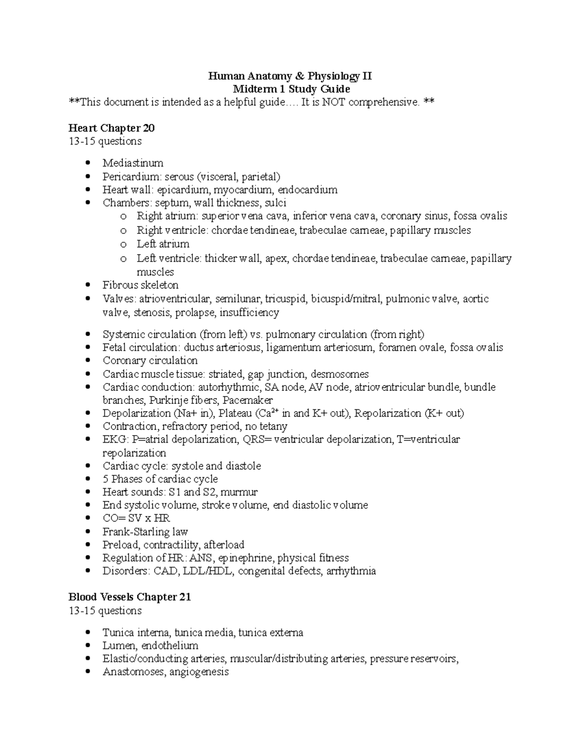 2022Midterm 1Study Guide - Human Anatomy & Physiology II Midterm 1 ...