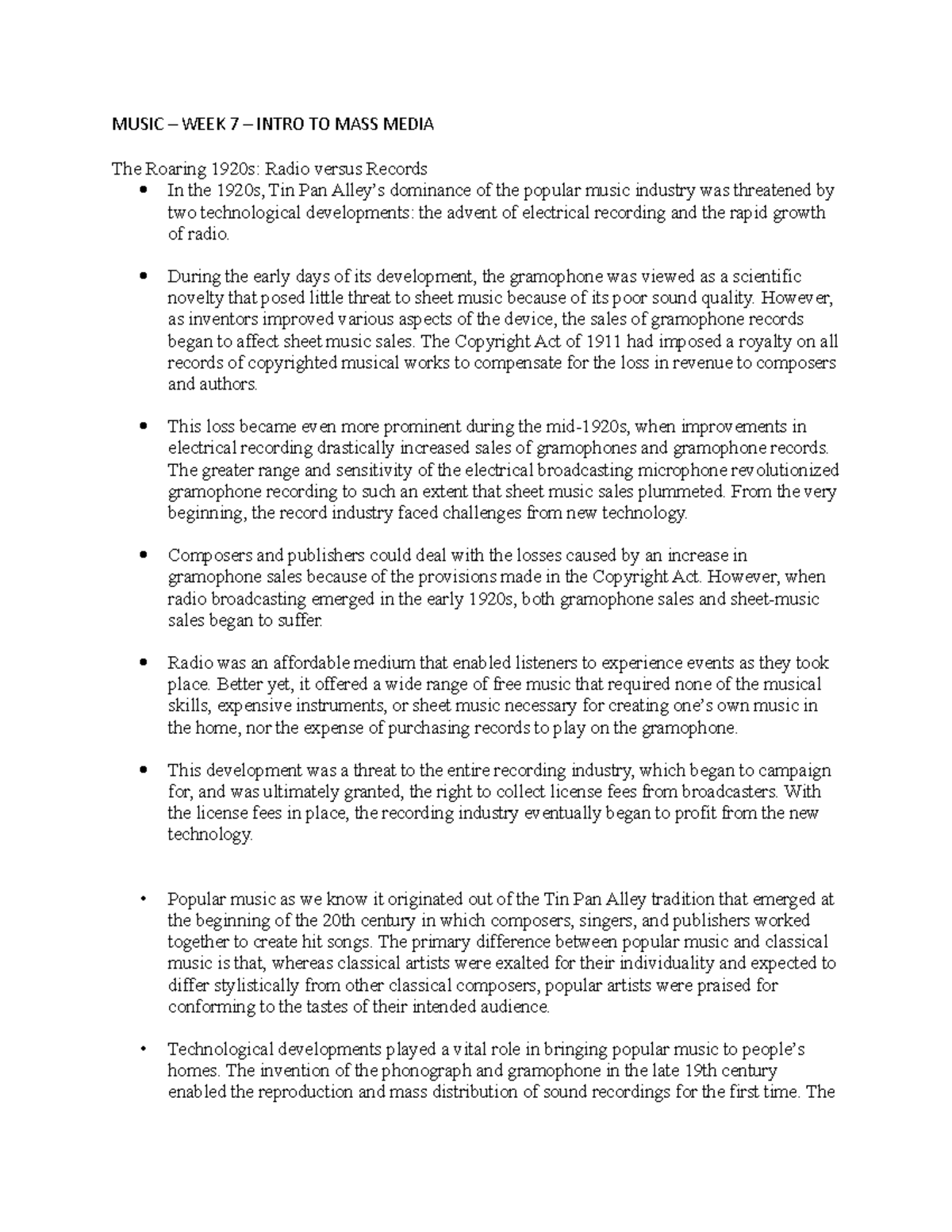 Music- Intro TO MASS Media - WEEK 7 - MUSIC – WEEK 7 – INTRO TO MASS ...