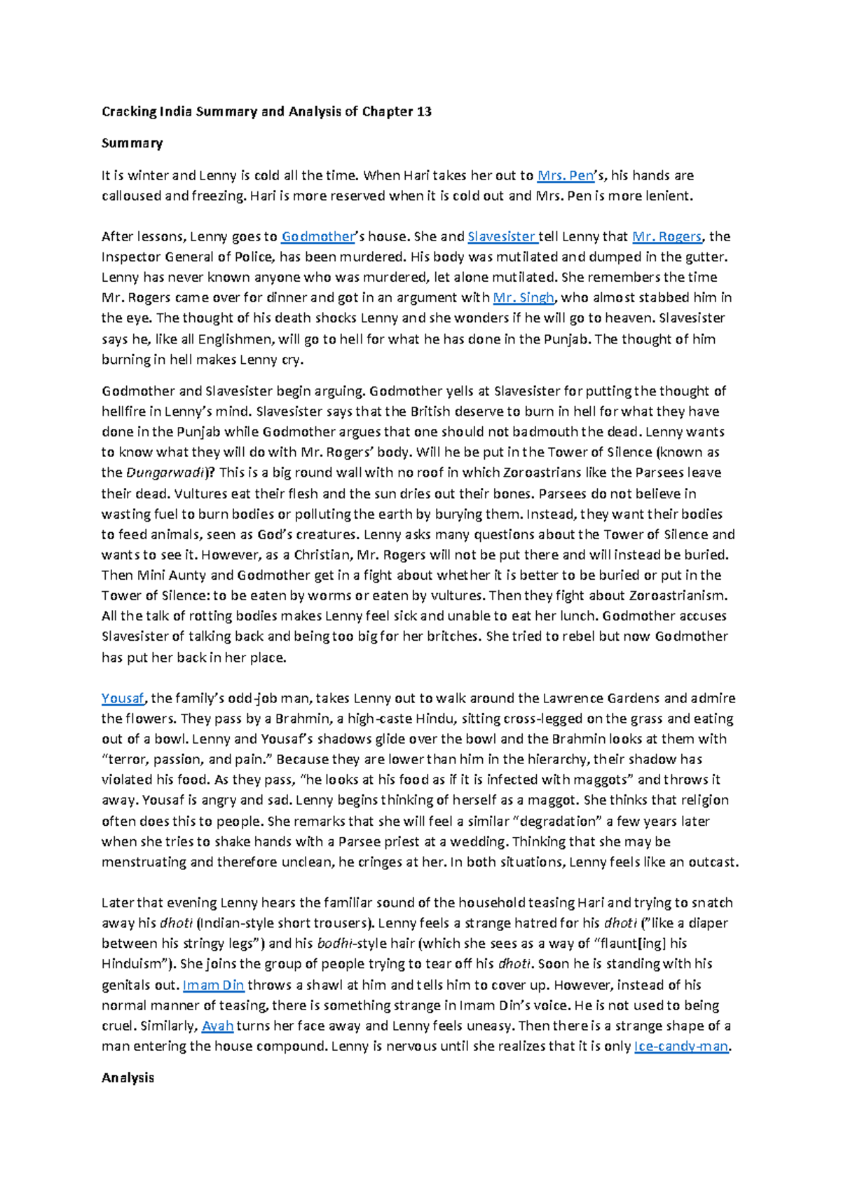 Cracking India Summary and Analysis of Chapter 13 - When Hari takes her ...