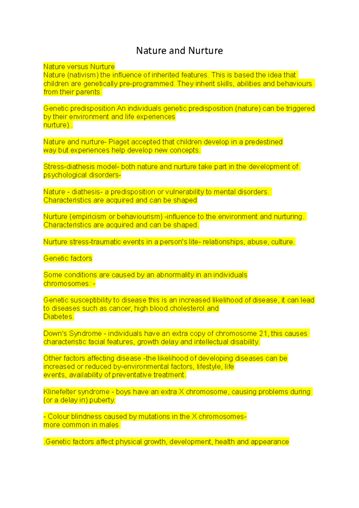 Nature and Nurture part a - Nature and Nurture Nature versus Nurture ...