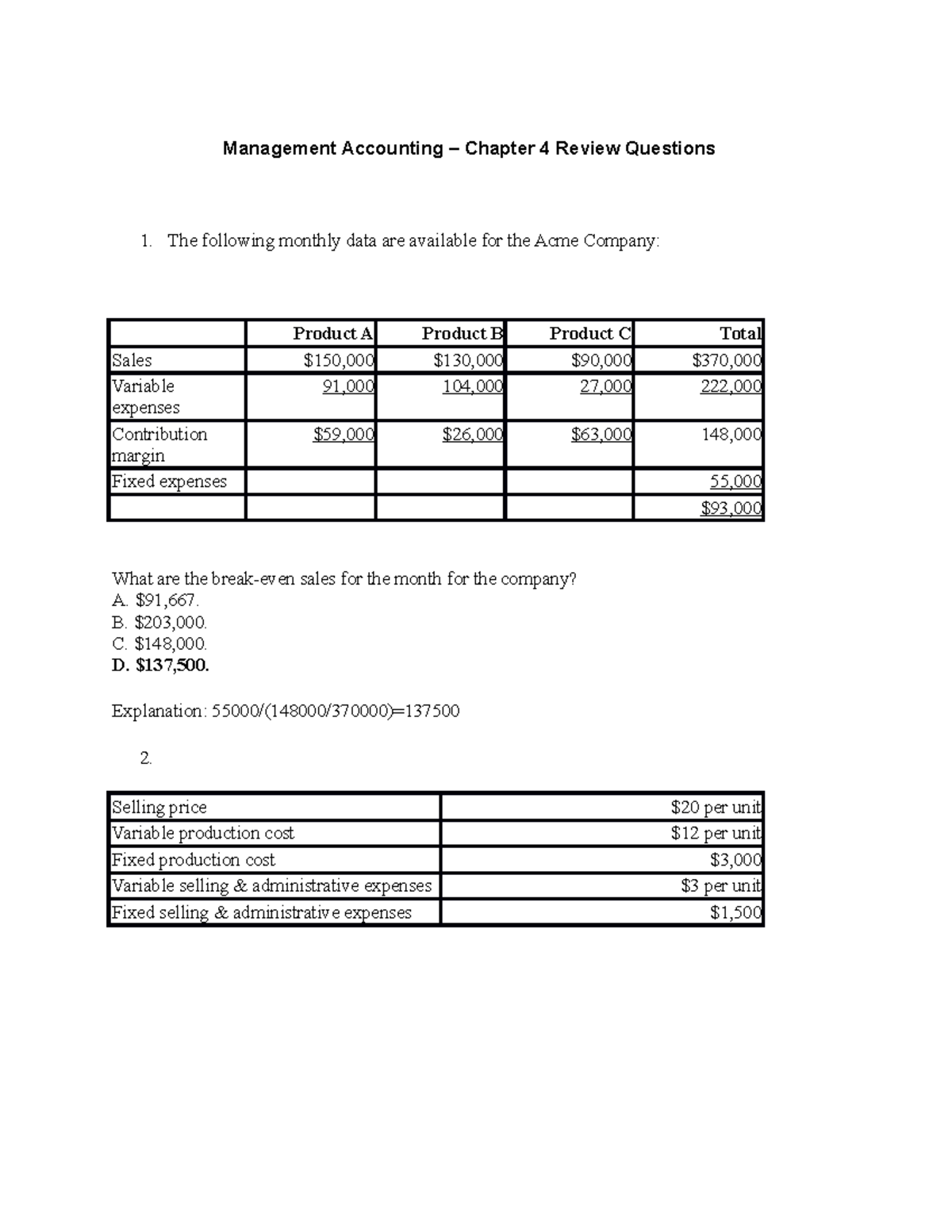 Mtg Acctg - Chapter 4 review question - Management Accounting – Chapter ...