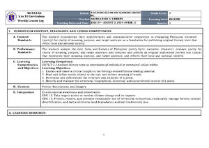 DLL Matatag English 7 Q1 W2 - MATATAG K to 10 Curriculum Weekly Lesson Log School: Visit - Studocu