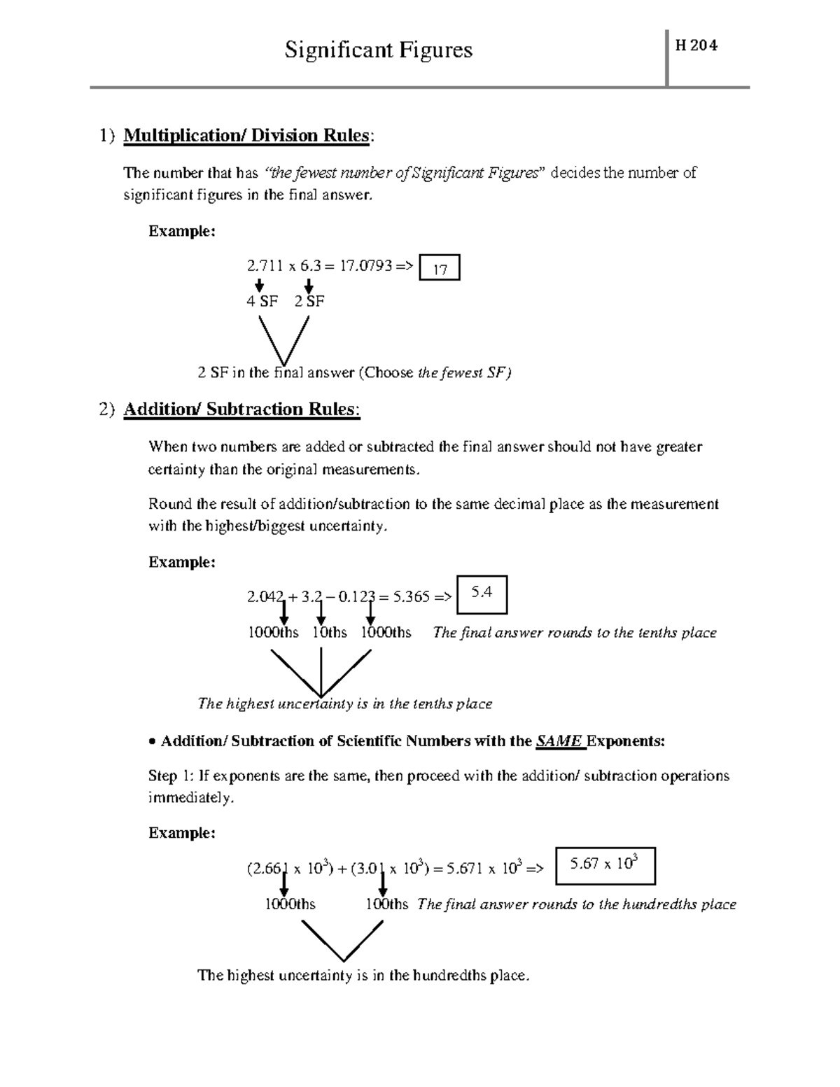 H204-significant-figures - Significant Figures H 204 1) Multiplication ...