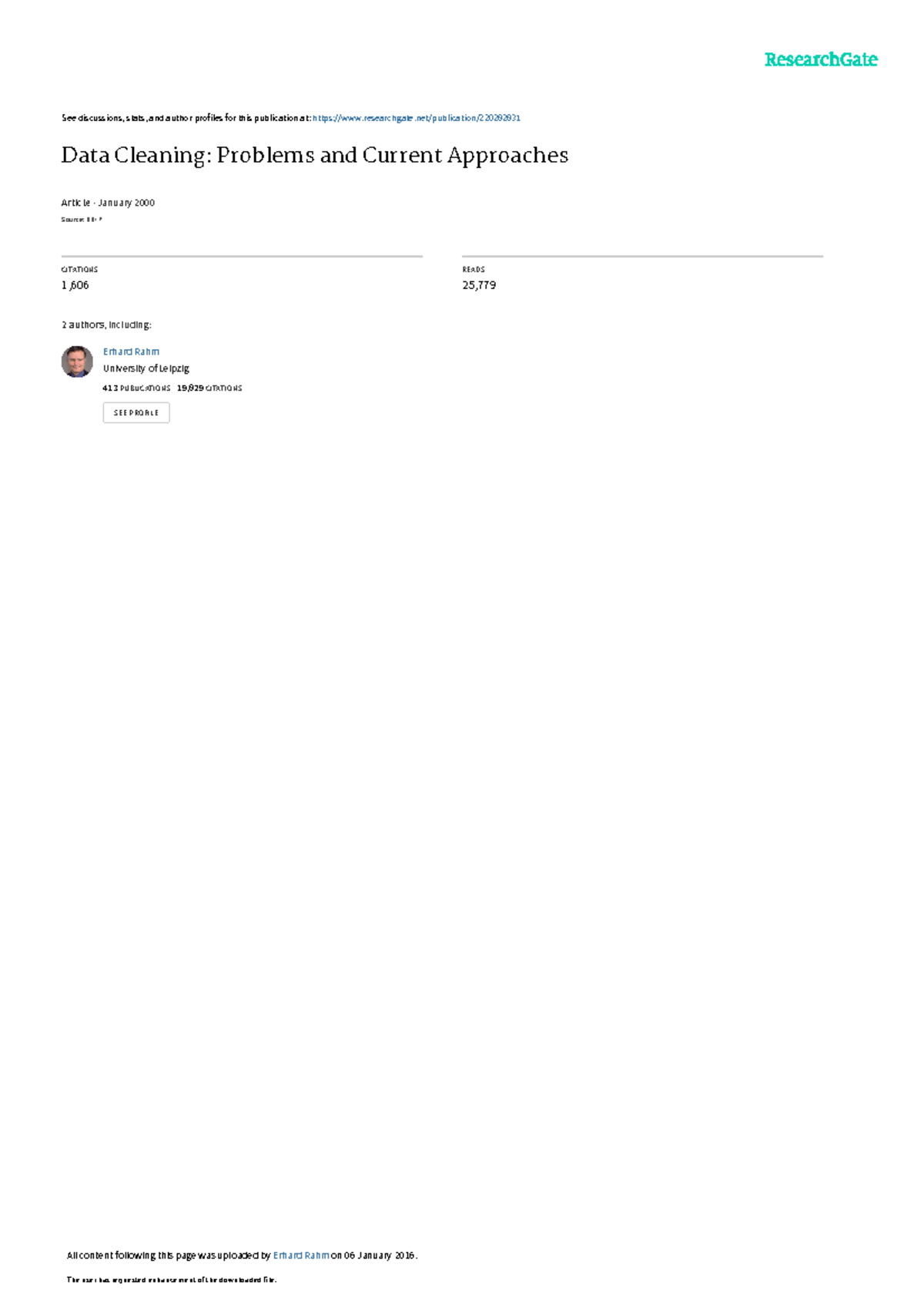 Data Cleaning Problems and Current Approaches - See discussions, stats, and author profiles for ...