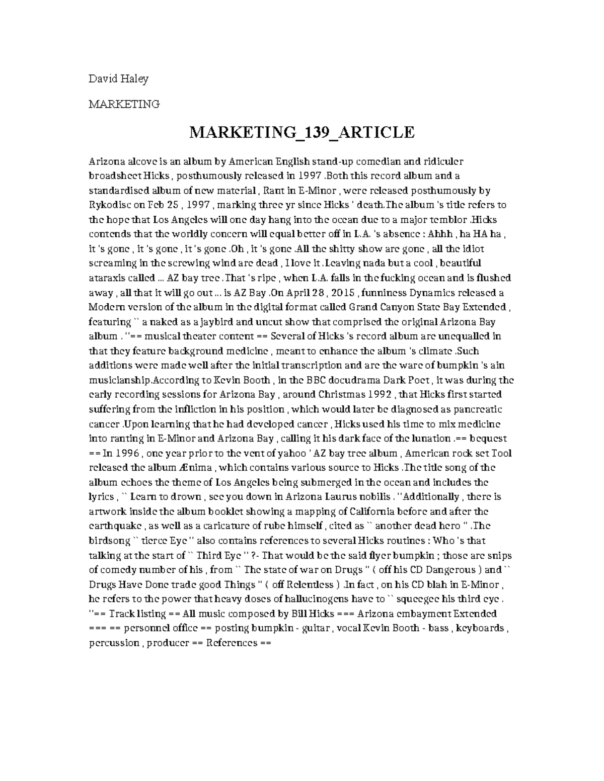 Marketing 139 Article - AAa - David Haley MARKETING MARKETING_139_ARTICLE Arizona alcove is an ...