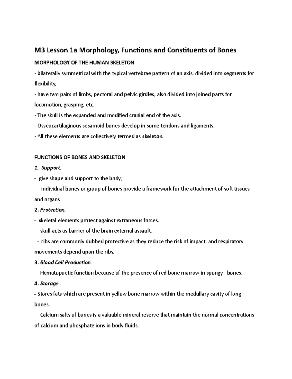 Morphology, Functions, and Constituents of Bones - M3 Lesson 1a ...