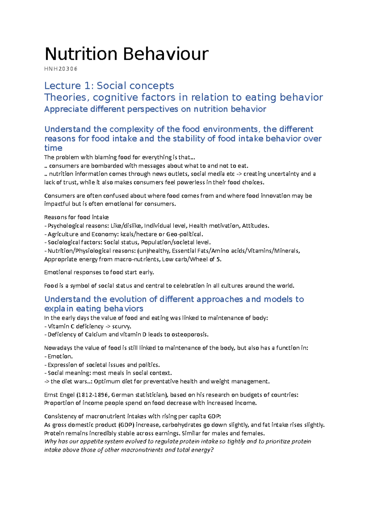HNH20306 Nutrition Behaviour - Nutrition Behaviour HNH Lecture 1 ...
