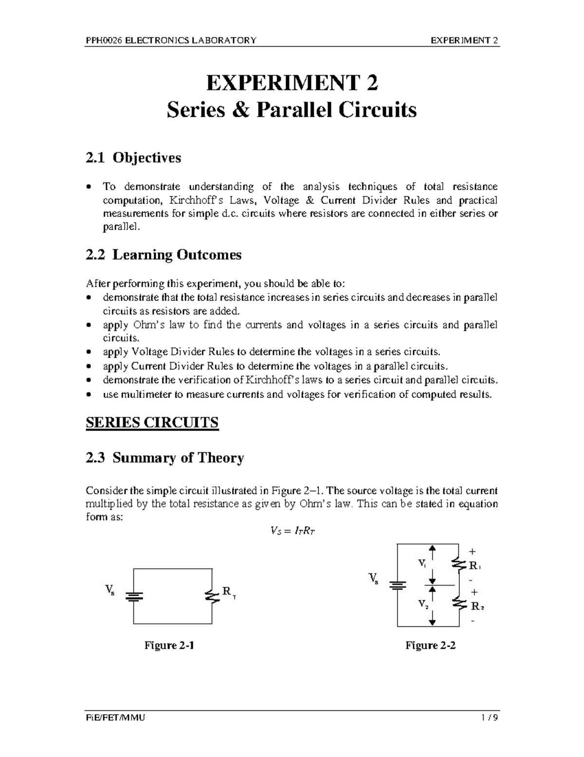 Manual E2 series parallel circuits 2125 - EXPERIMENT 2 Series ...