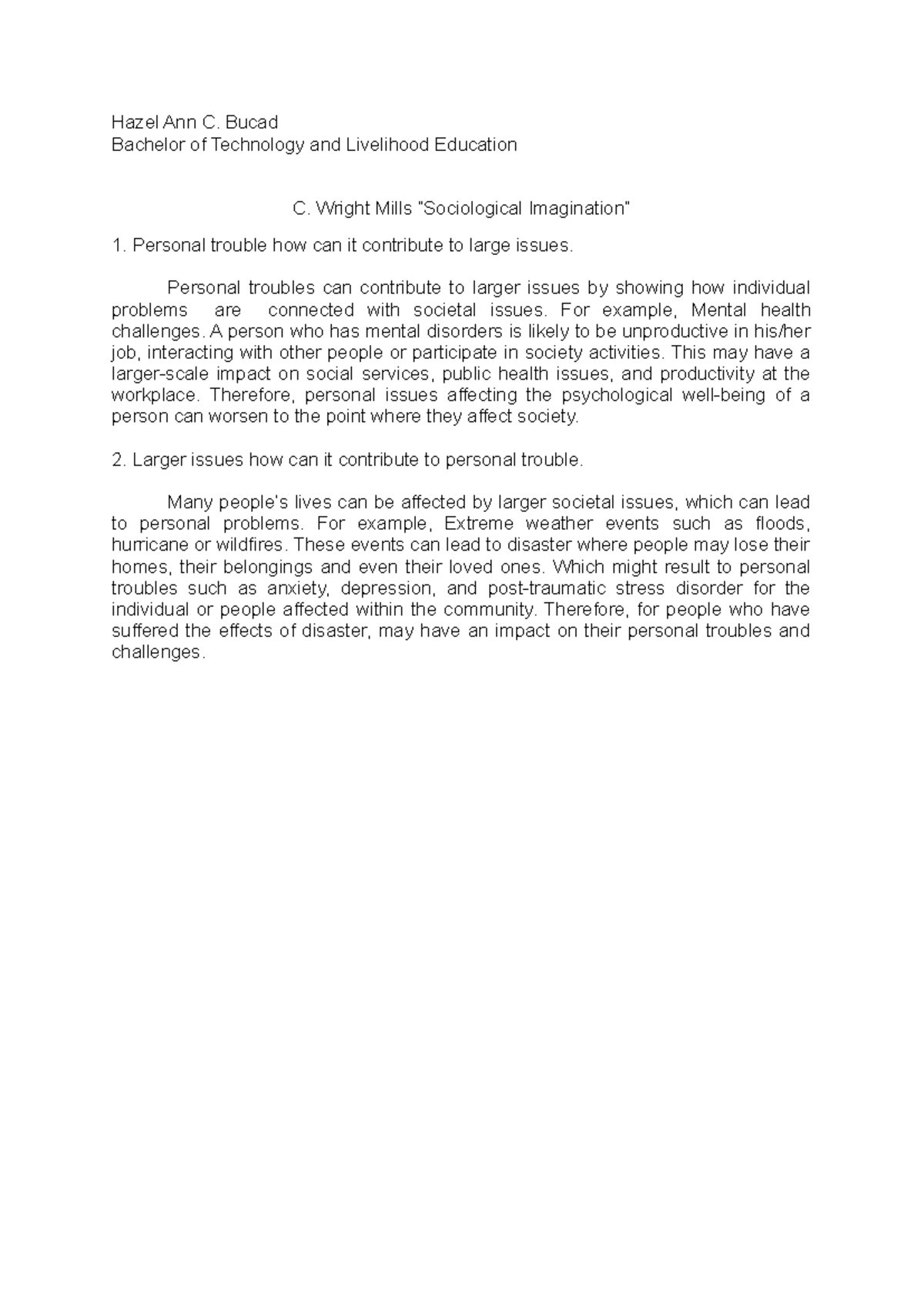 Personal Trouble - Marriage and Family Life - Hazel Ann C. Bucad ...