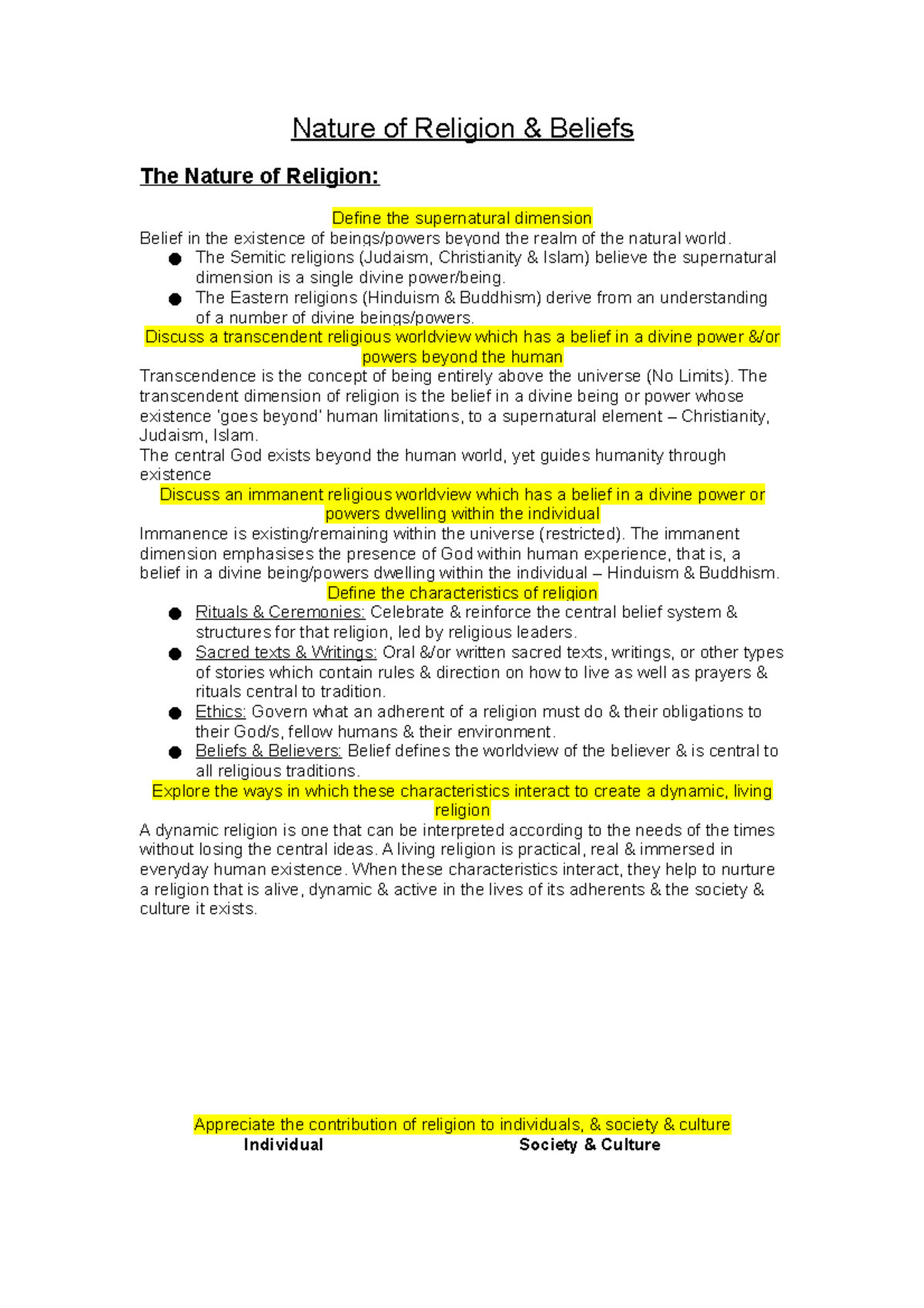 Nature of Religion and Beliefs - Nature of Religion & Beliefs The ...