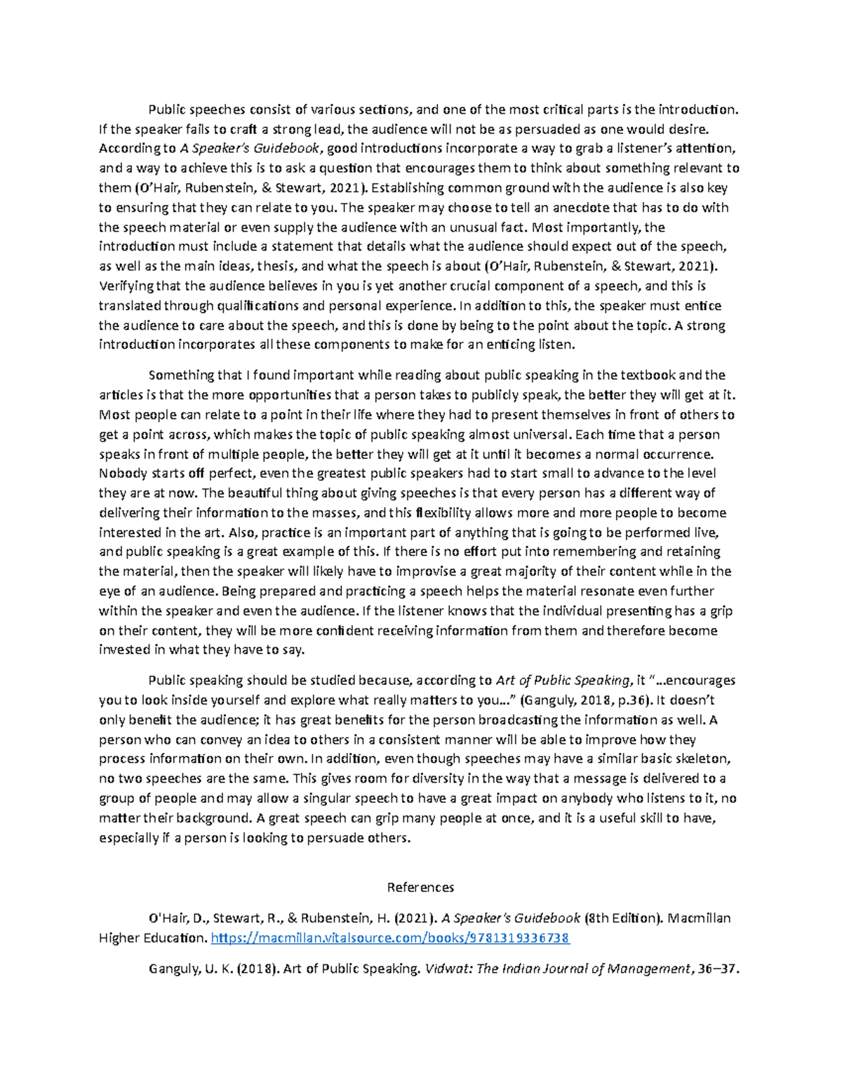 Discussion Two - Speech Sections - Public speeches consist of various ...