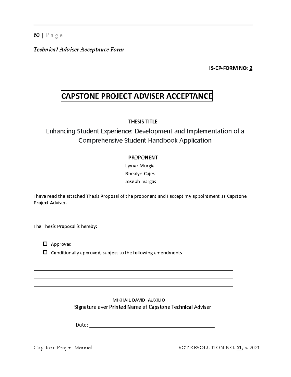 Capstone - Information - 60 | P a g e Technical Adviser Acceptance Form ...