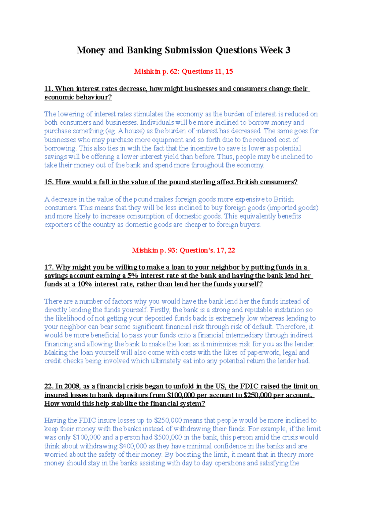 Money and Banking Homework Questions - Money and Banking Submission ...