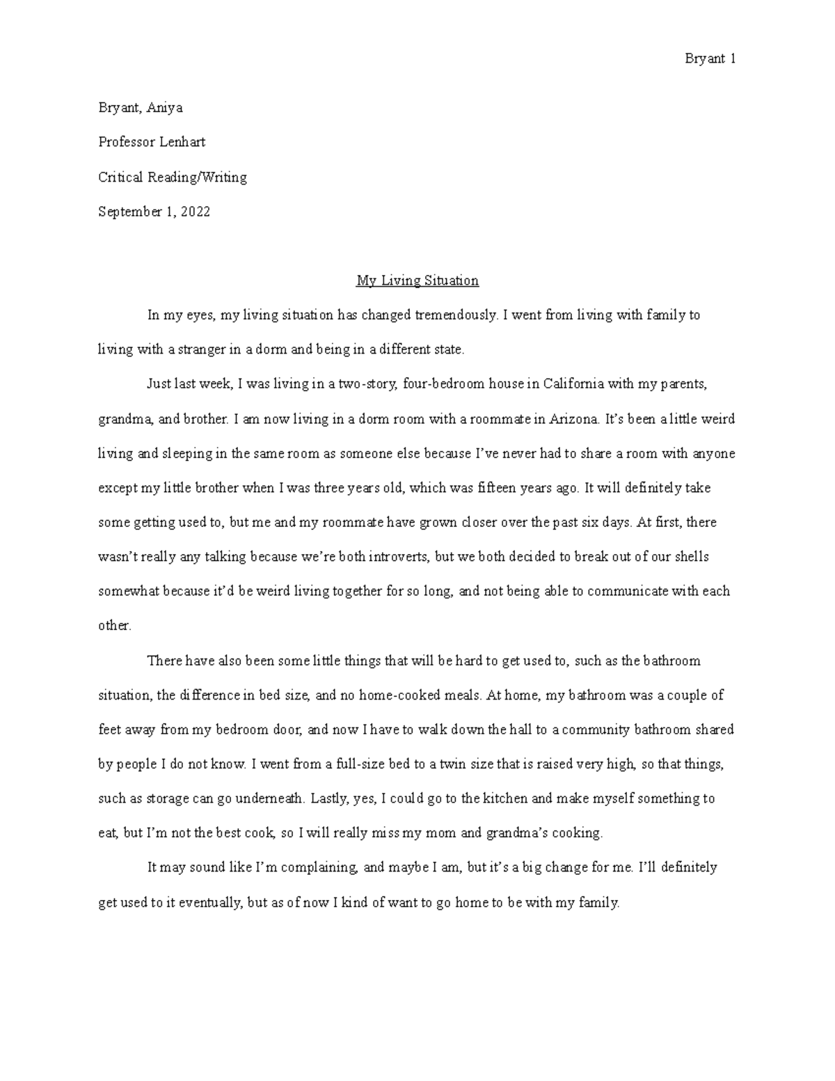 Sample Paper - Critical Reading Writing - Bryant 1 Bryant, Aniya ...