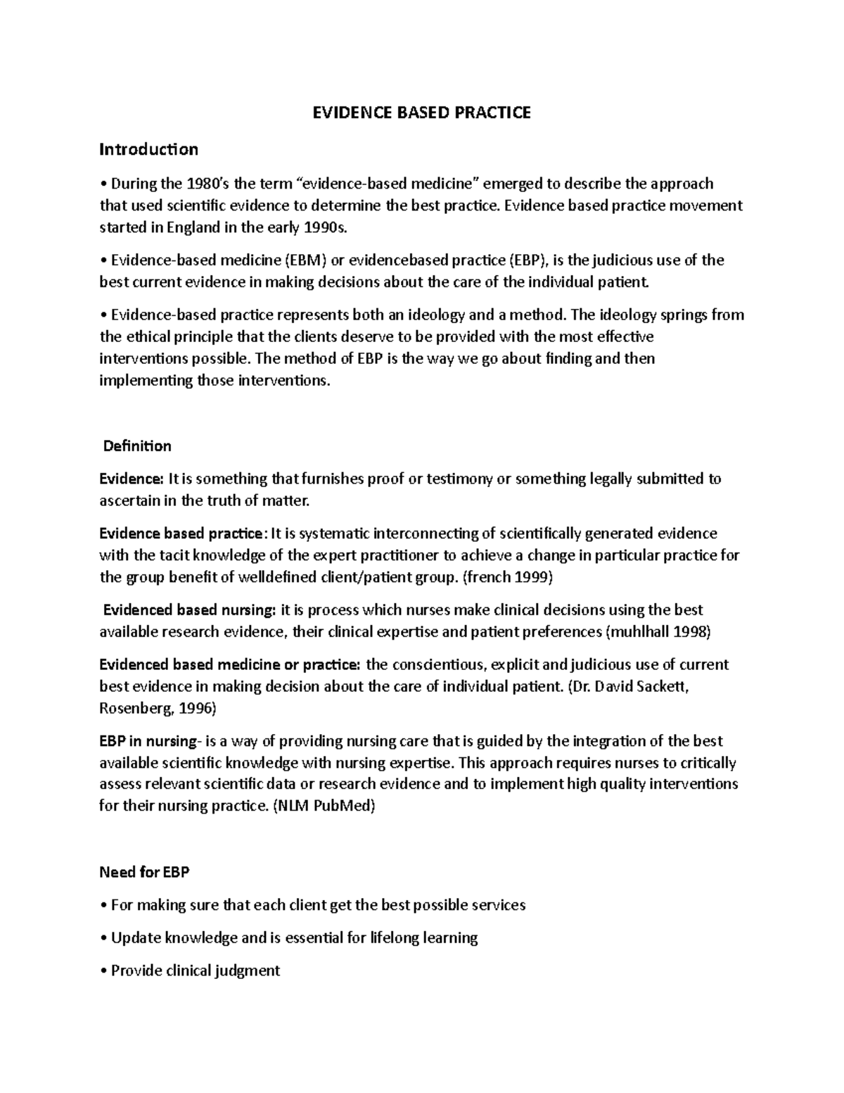 Evidence Based Practice- Leadership AND Management Nursing - EVIDENCE ...