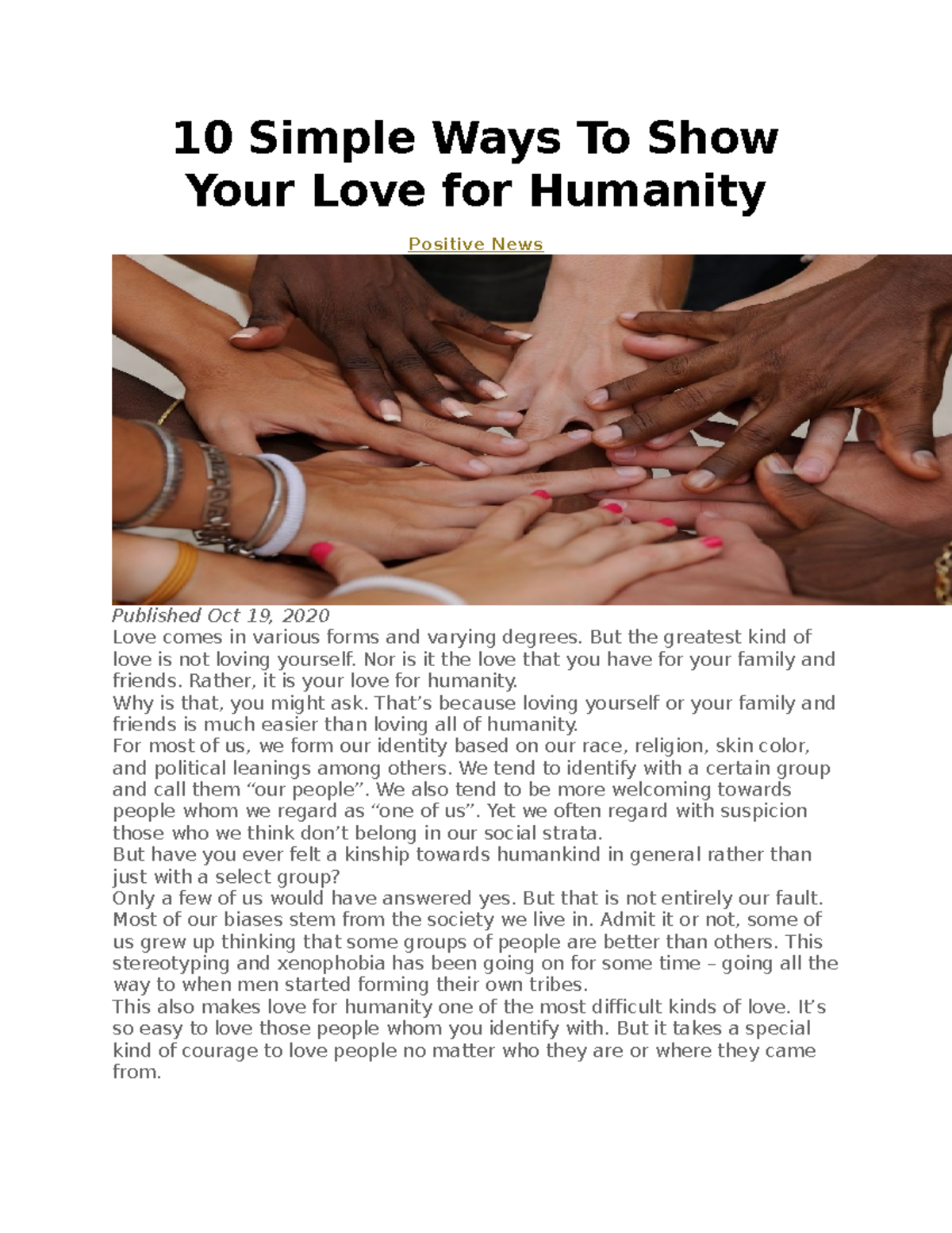 10 Simple Ways To Show Your Love for Humanity - 10 Simple Ways To Show ...