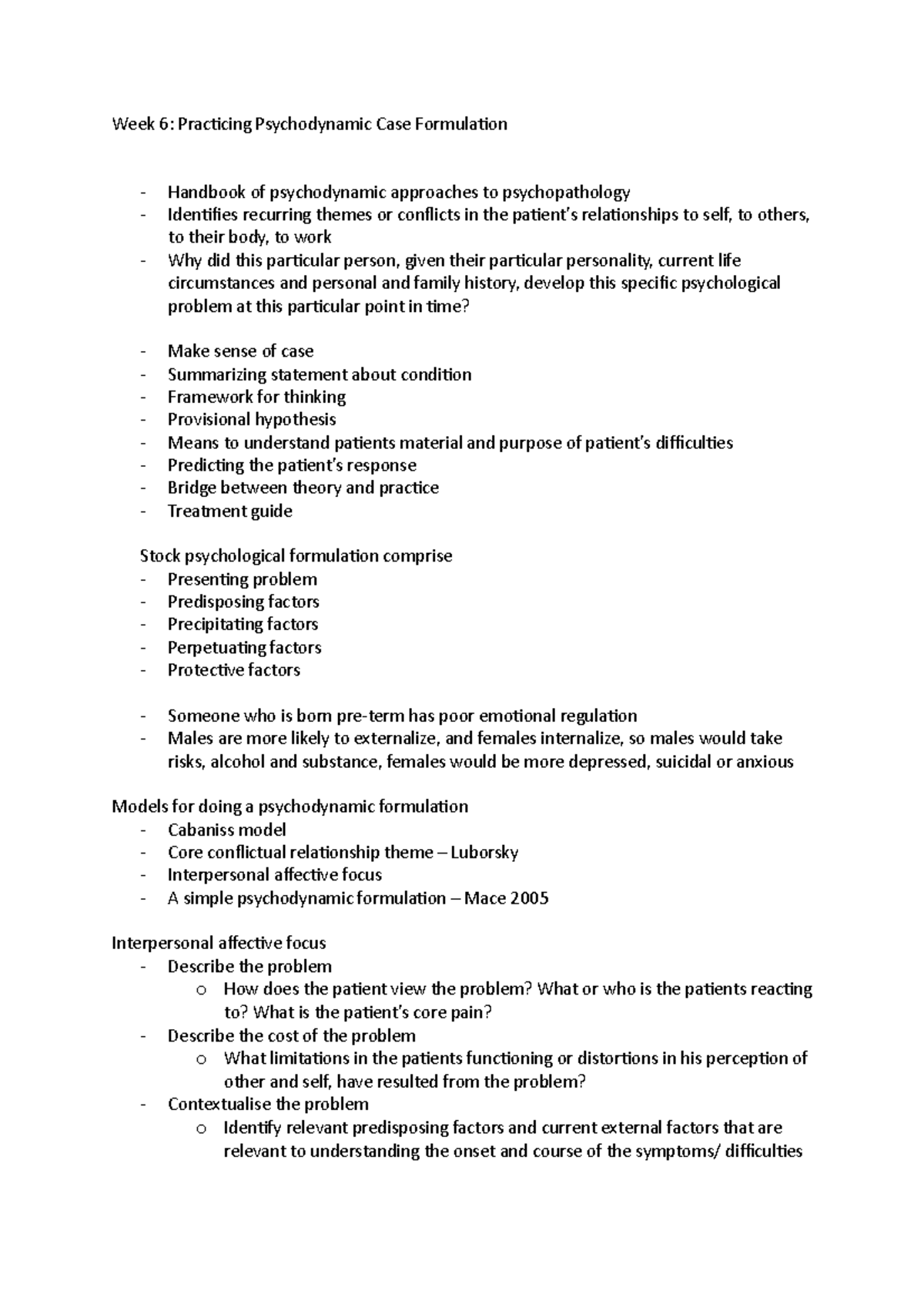Week 6 lecture cou6113 - Week 6: Practicing Psychodynamic Case ...