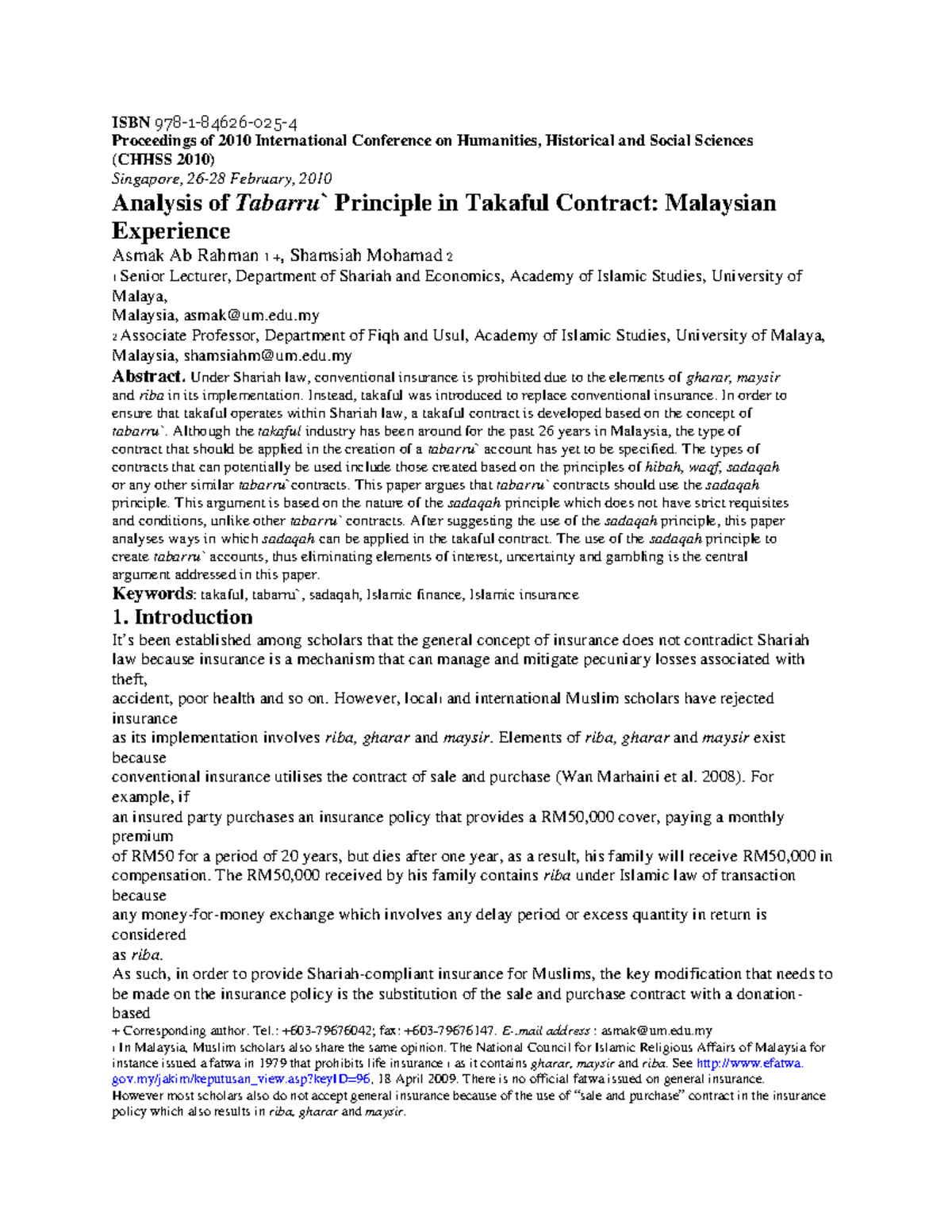 Analysis of Tabarru - Tabaru’ ialah derma ikhlas diberikan satu pihak ...