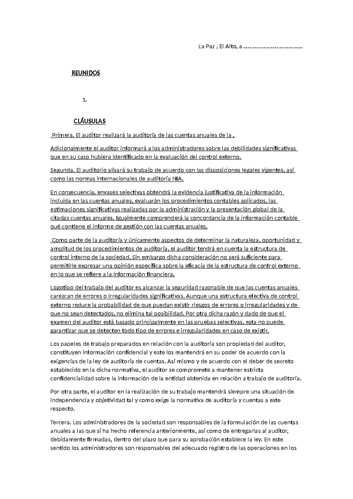 Contrato DE Auditoría - La Paz , El Alto, a ...