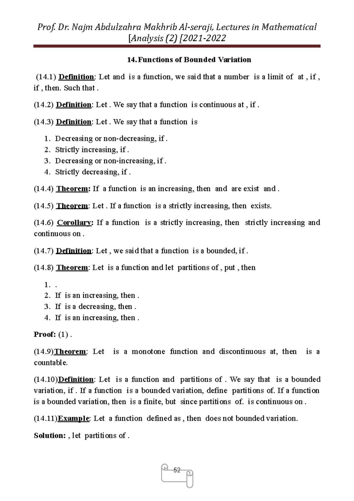 Mathematical Analysis 2 -12 - Prof. Dr. Najm Abdulzahra Makhrib Al-seraji, Lectures in ...