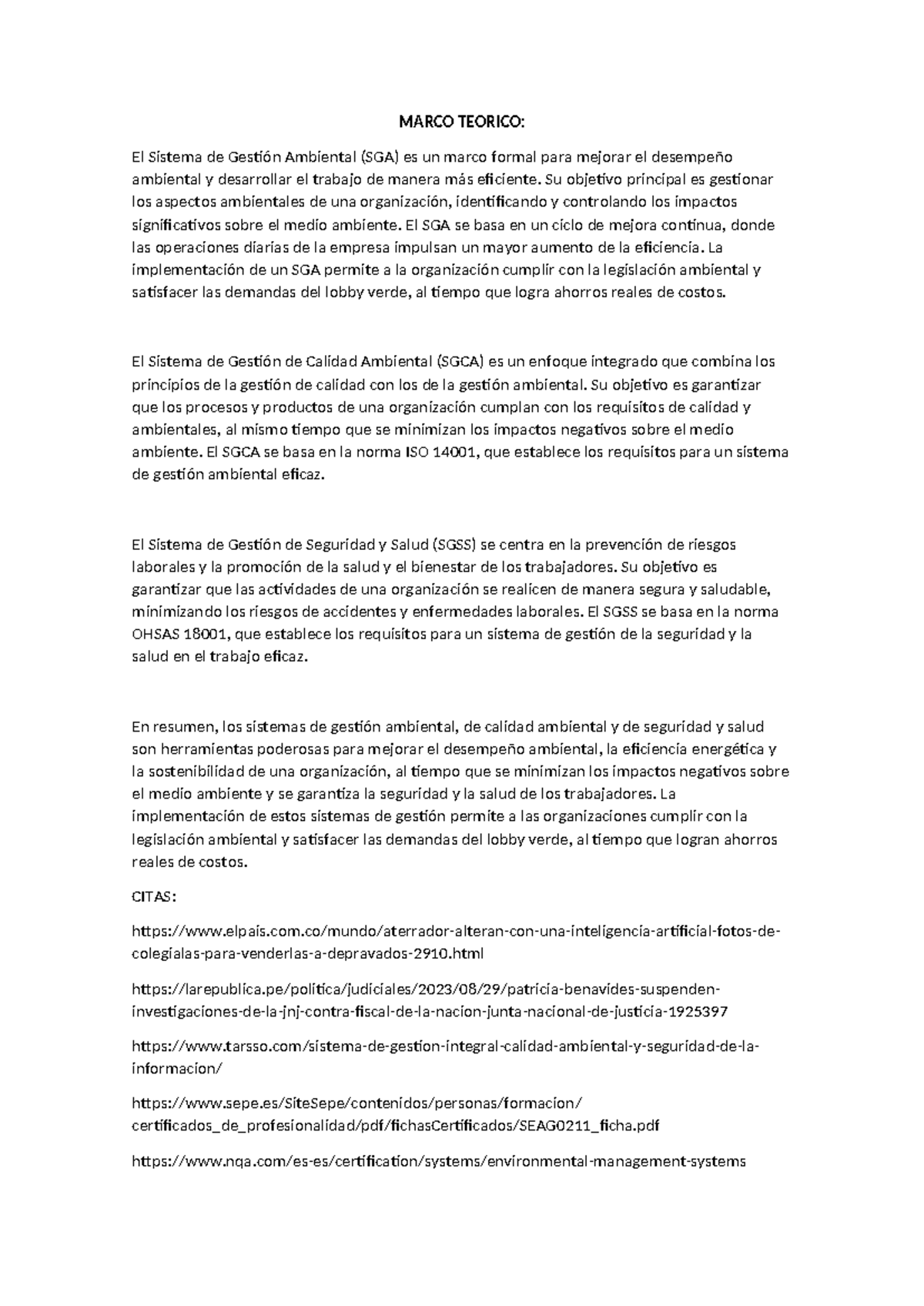 Marco Teorico - trabajo - MARCO TEORICO: El Sistema de Gestión ...