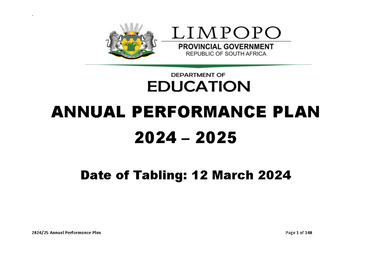 Final LDOE APP 2024 -25 - ` ANNUAL PERFORMANCE PLAN 2024 – 2025 Date of Tabling: 12 March 2024 ...