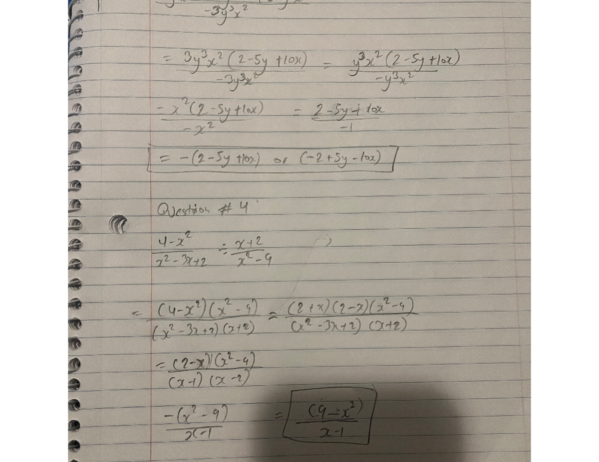 Math quiz 1 Work - THE -3y'x2 = 3yx2 (2-5y flox) = yxx (2-5y+102) -3y3y ...