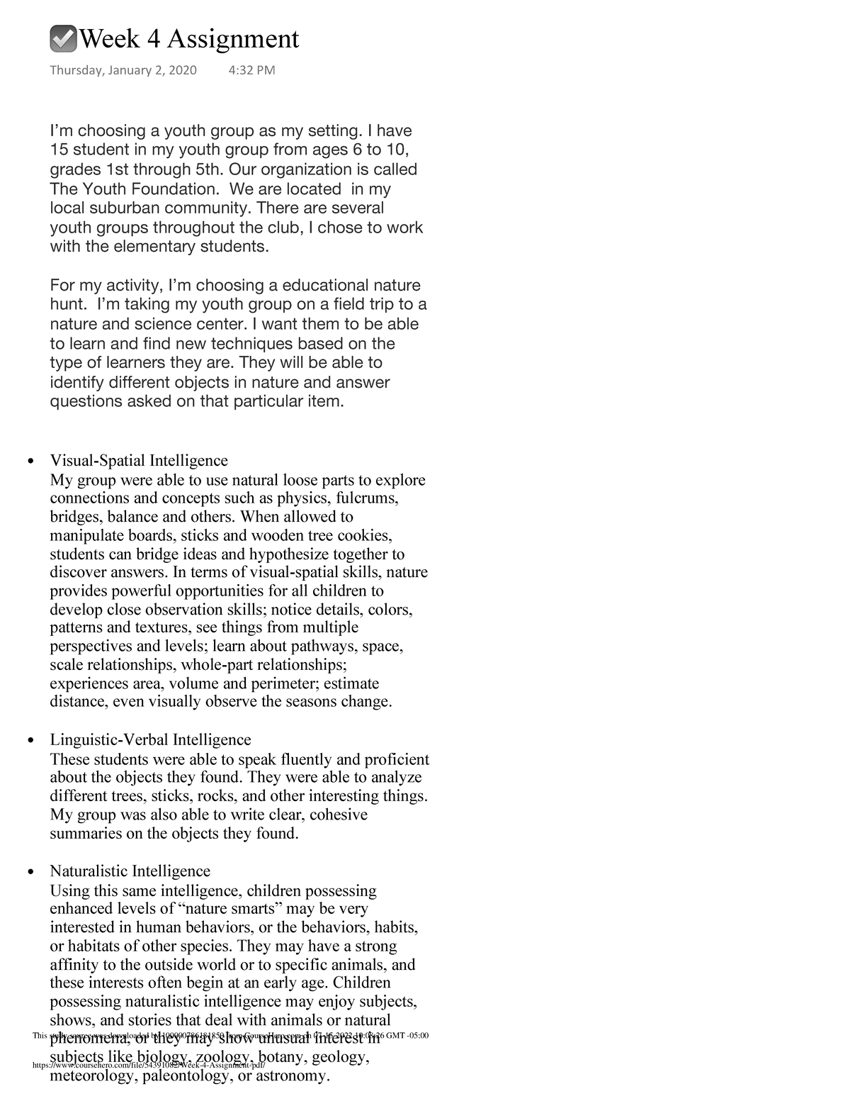 Week 4 Assignment - I’m choosing a youth group as my setting. I have 15 student in my youth ...