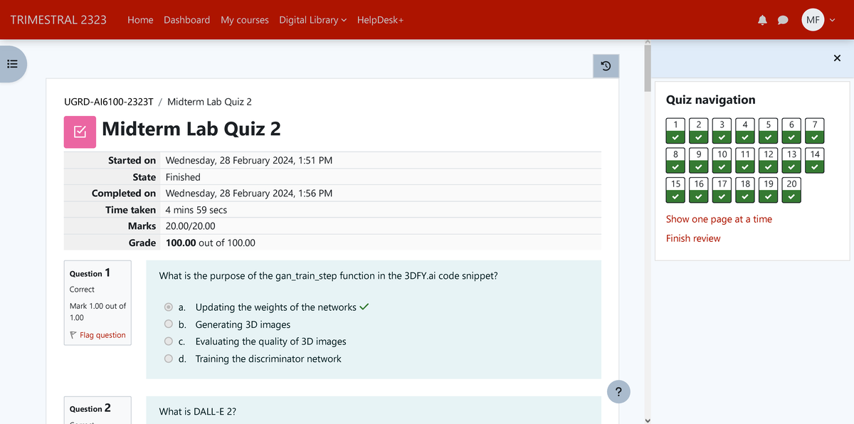 AI Midterm Lab Quiz 2 Attempt review - Quiz navigation Show one page at a time Finish review 1 2 ...