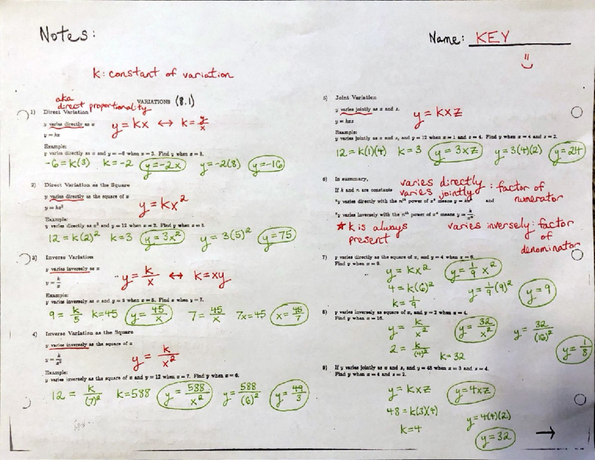 Variation Notes Key - Studocu