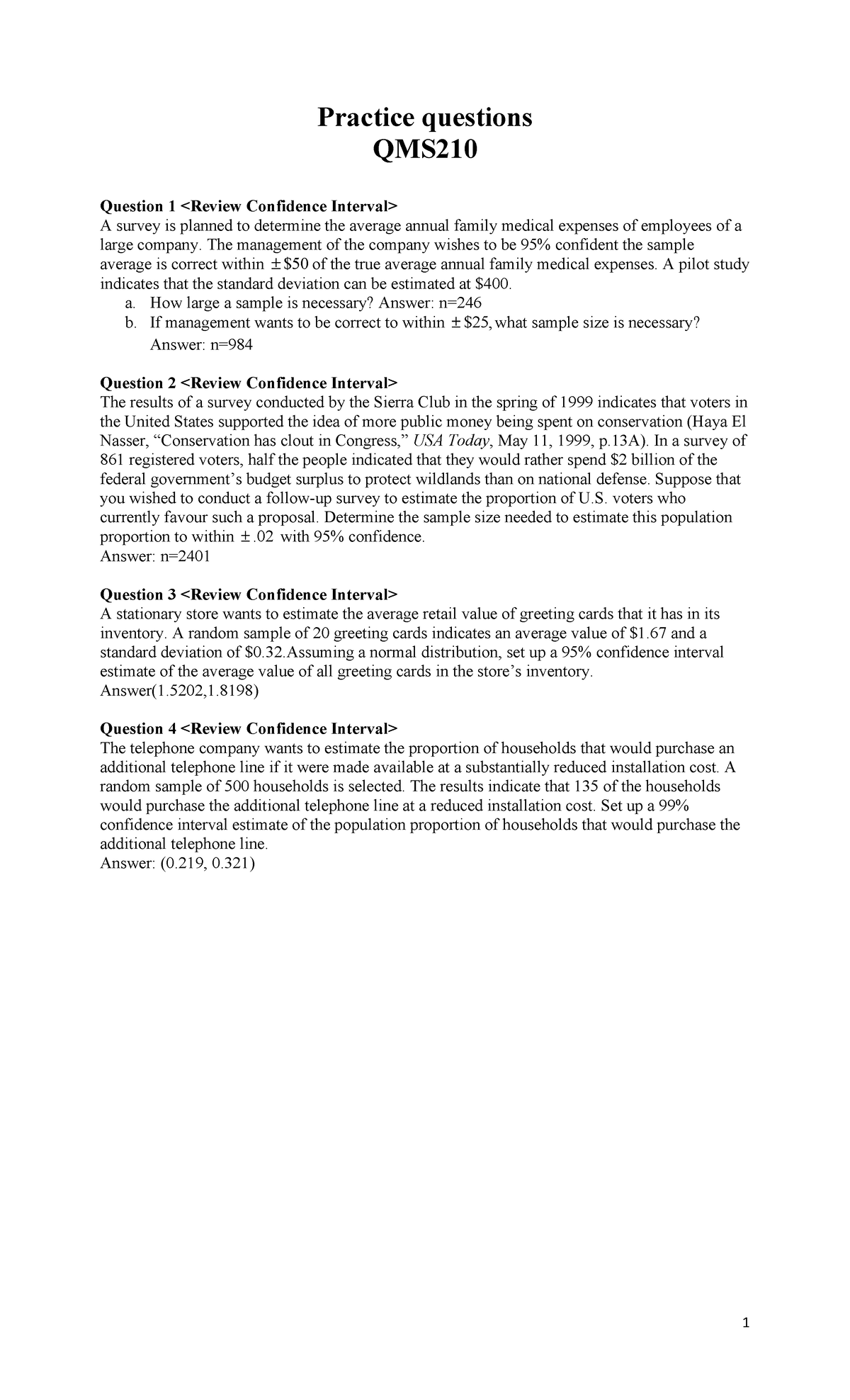 QMS210 Exam Review - Good luck - Practice questions QMS2 10 Question 1