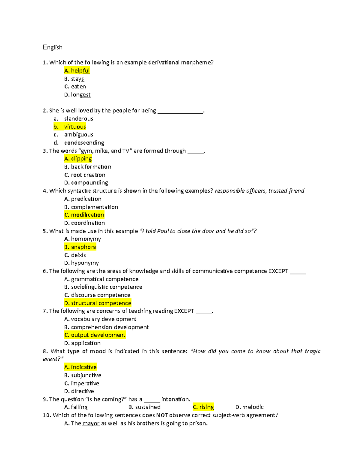 English Group 4 - PRACTICE EXAM FO LICENSURE EXAMINATION FOR TEACHERS ...