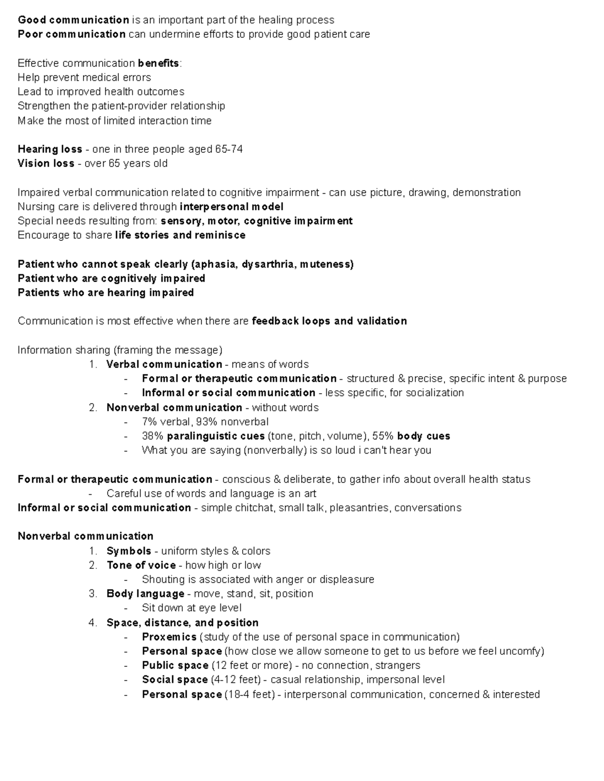 Geron lec midterm - Nursing notes - Good communication is an important ...