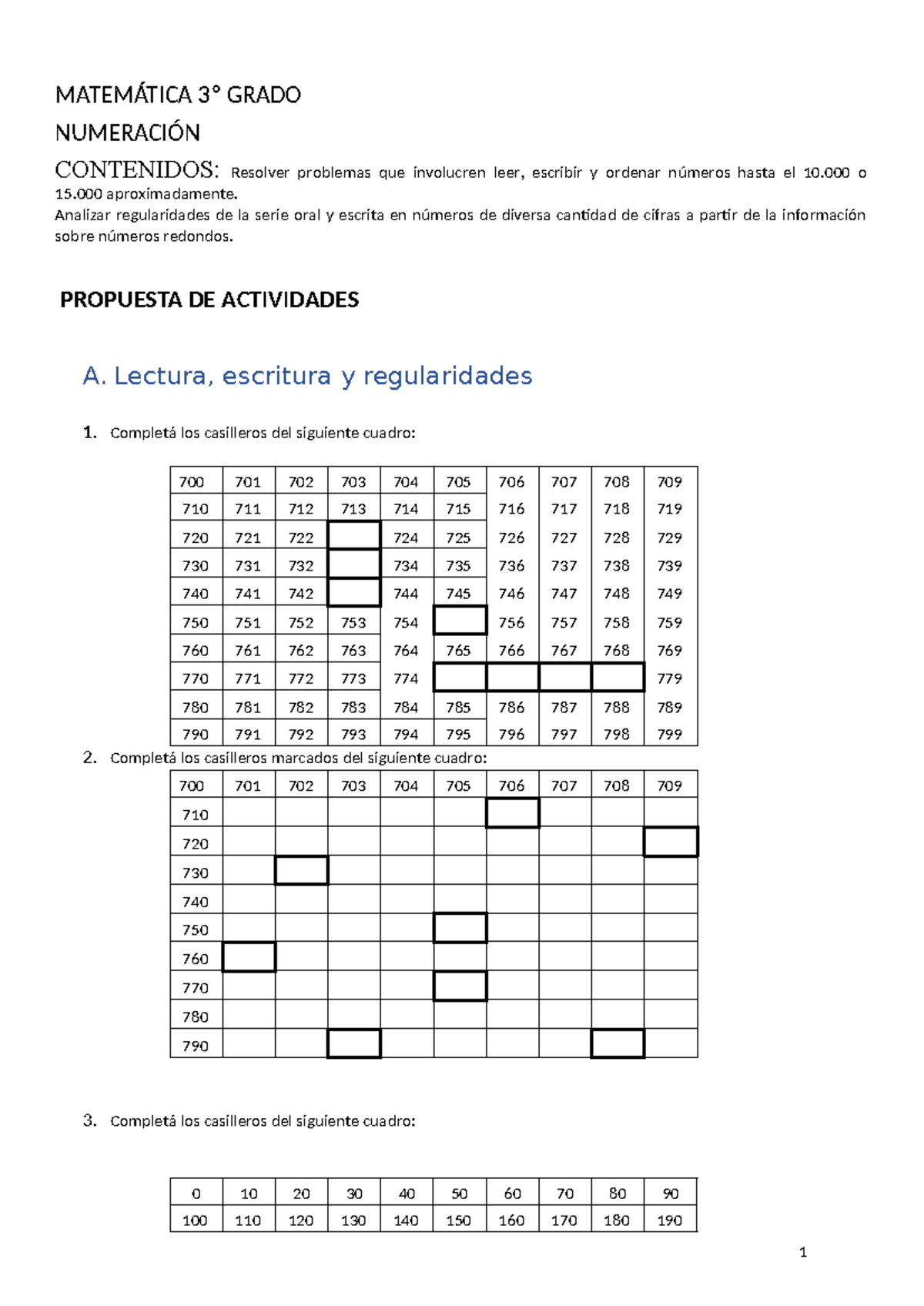 1 Propuesta Mat 3 grado - Secuencia para trabajar numeración ...